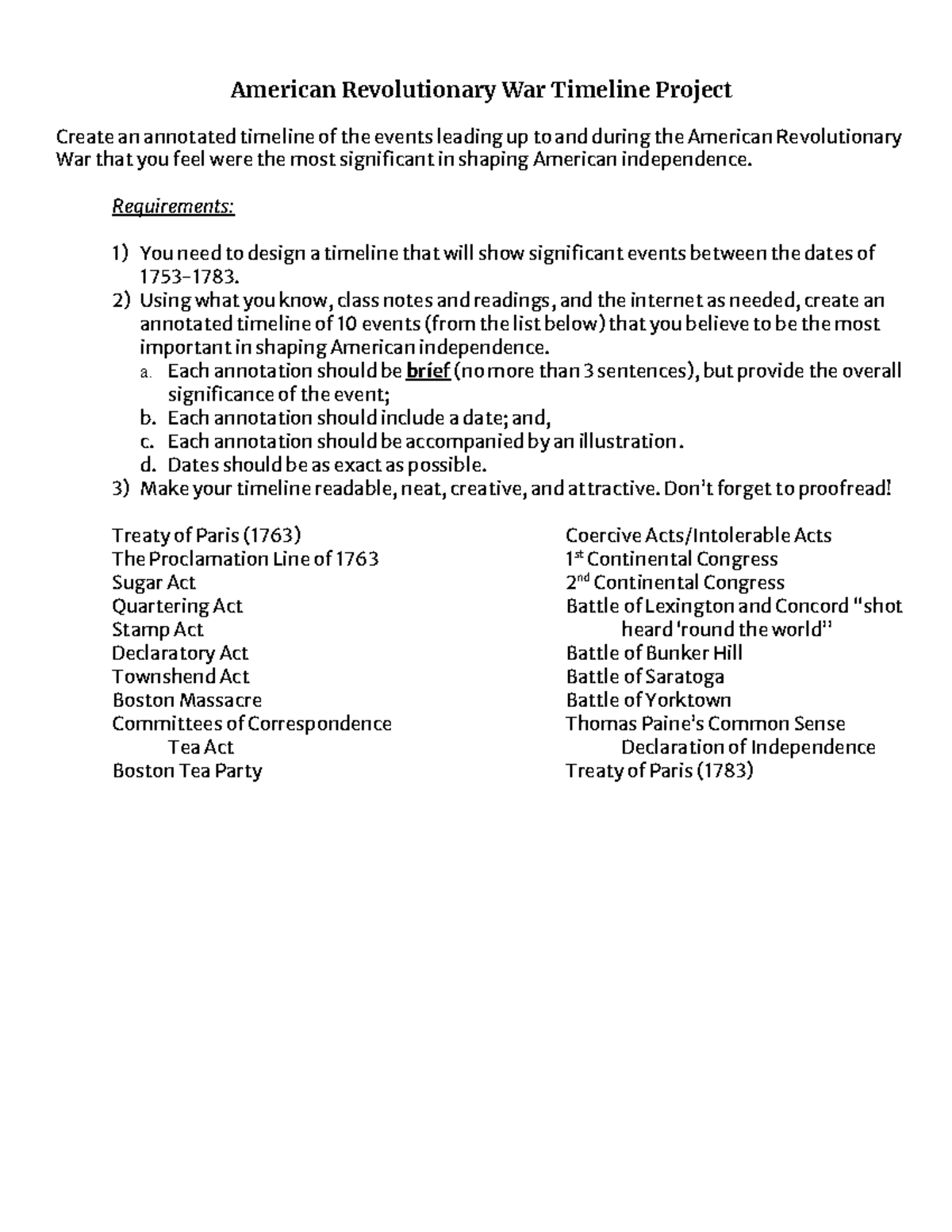 American Revolution Timeline - American Revolutionary War Timeline ...