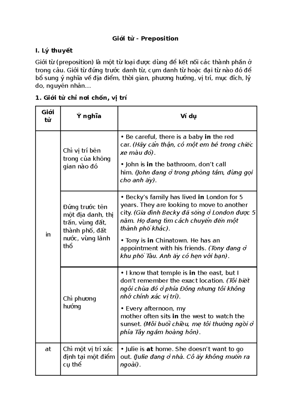 Giới từ - Practice Materials for Prepositions - Studocu