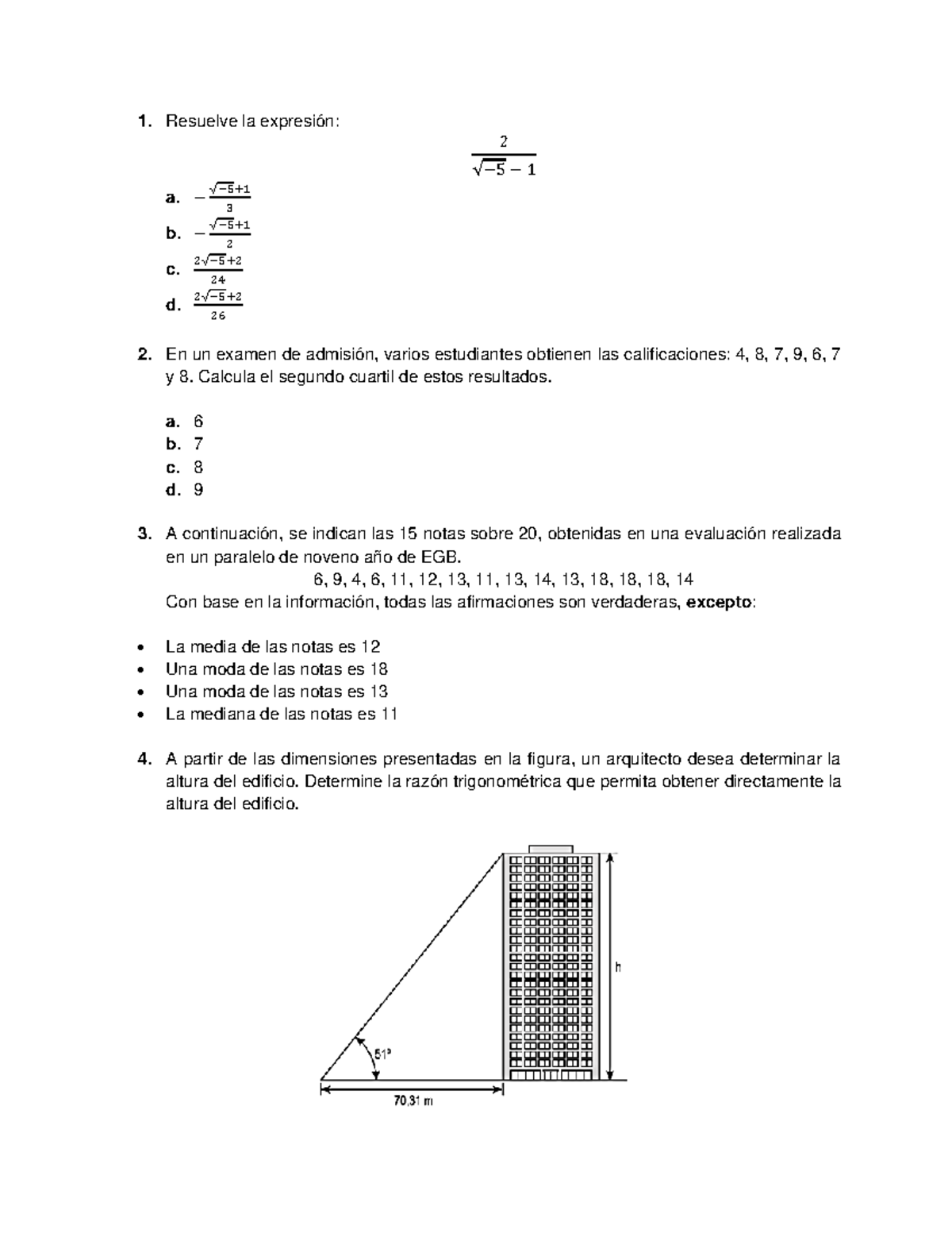 Cuestionario de Matemáticas EGB: Ejercicios y Problemas - Studocu