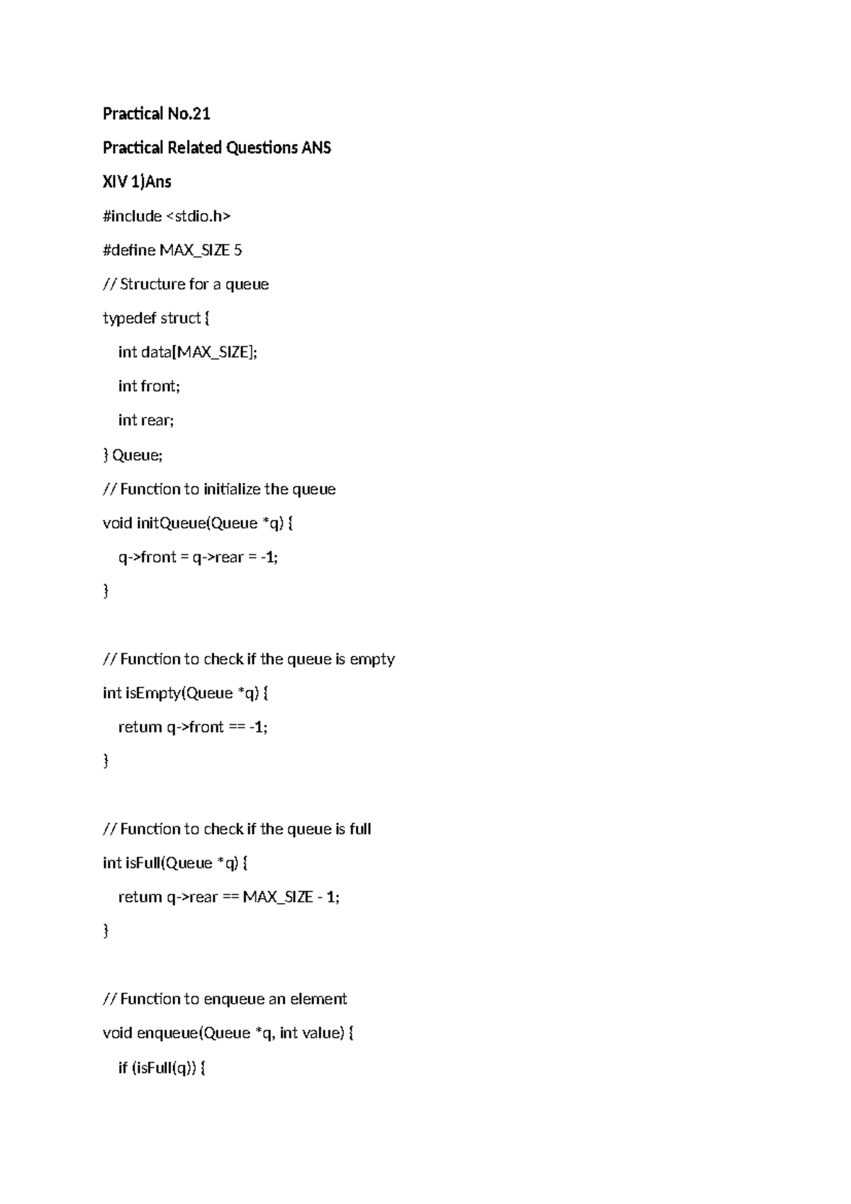DSU Practical No.21: Queue Operations and Related Questions - Studocu