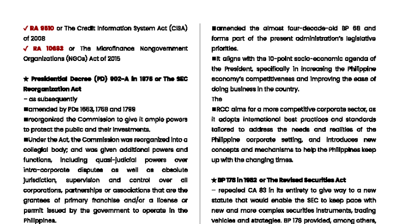 SEC Regulatory Framework: RA 9510, RA 10693, and Corporate Governance ...