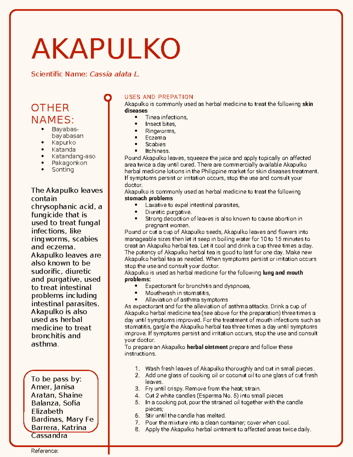 Akapulko Herbal Medicine: Uses and Preparation Guide - Studocu
