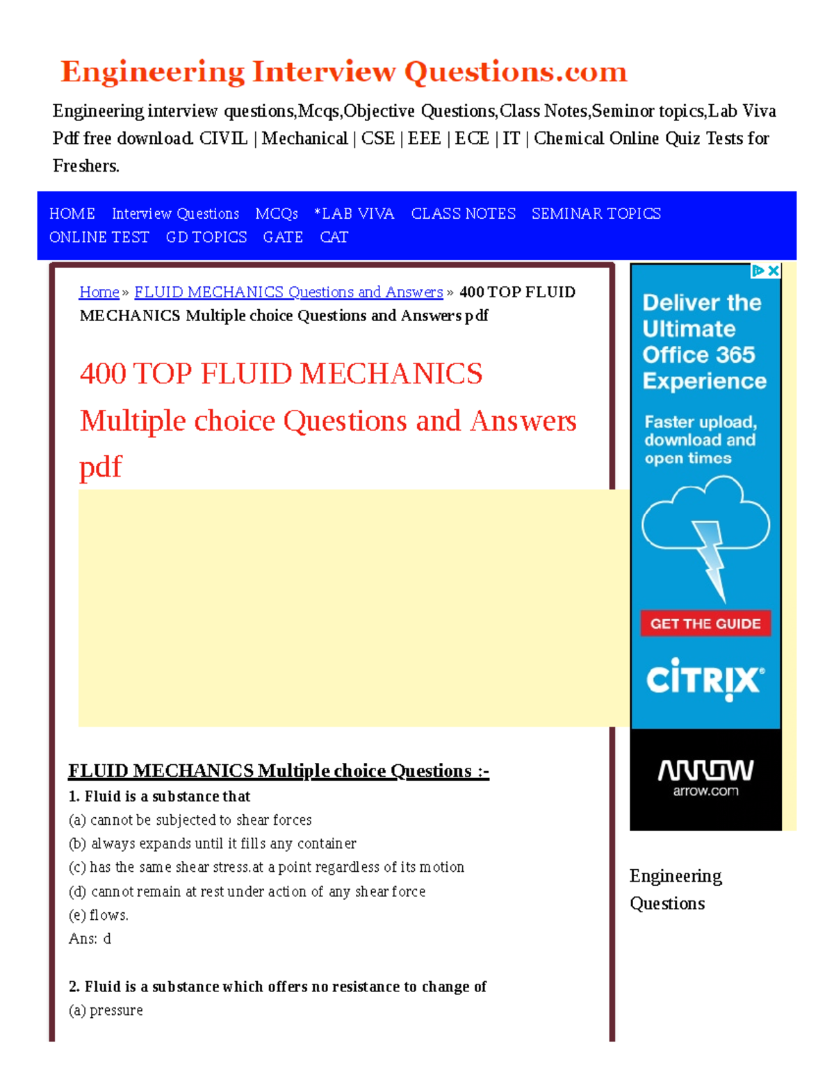 Fluid Mechanics Midterm Exam Questions 002 - ASCI Tutorial - Studocu