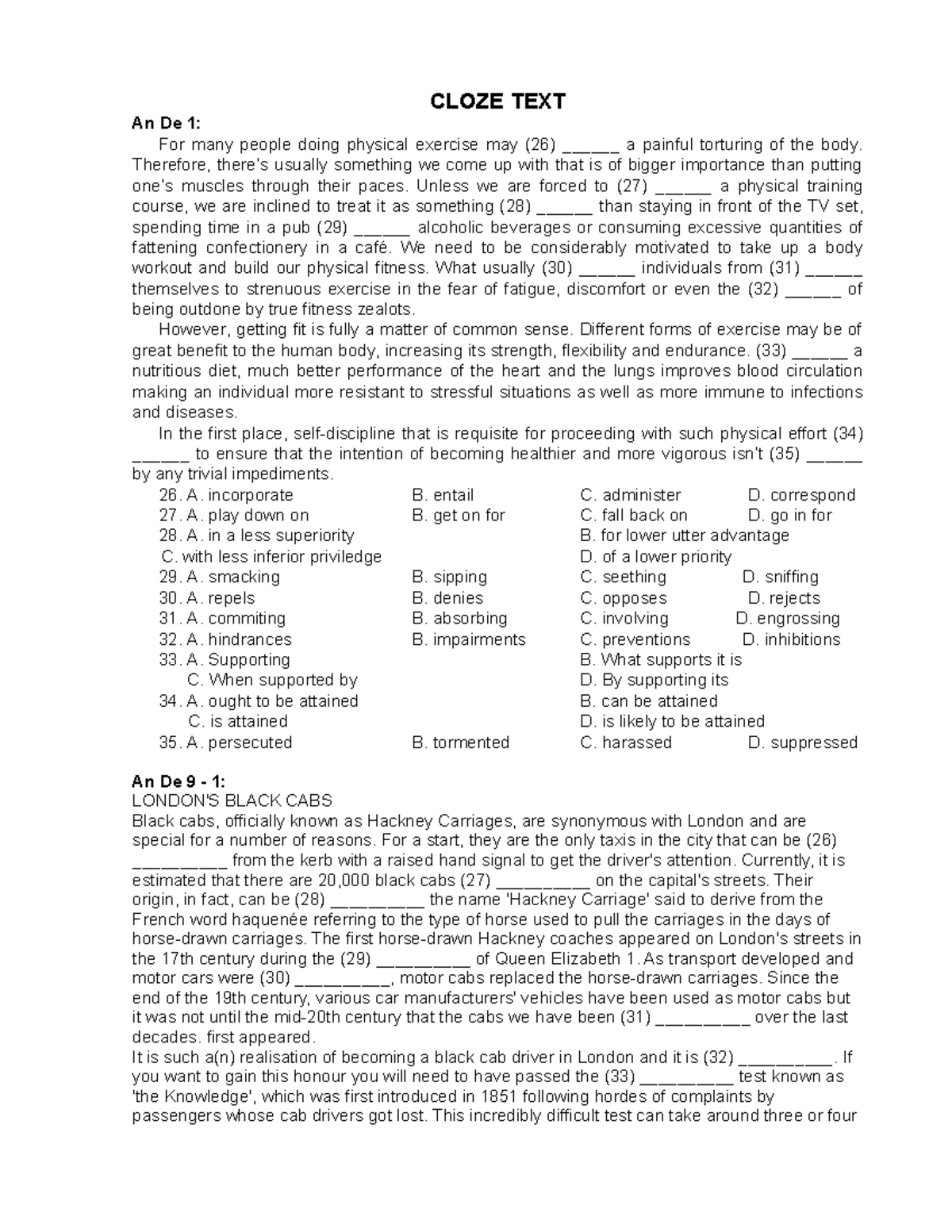 Cloze Text Multiple Choice (NS): Understanding Language and Context ...