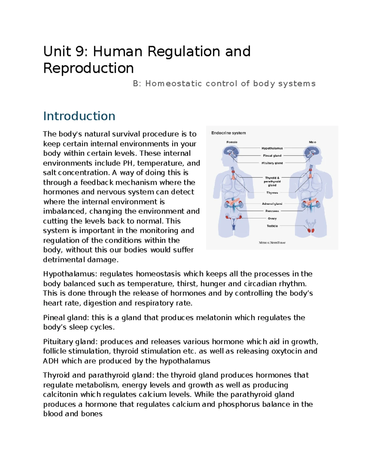 Unit 9 A Resubmisssion - Unit 9: Human Regulation and Reproduction ...
