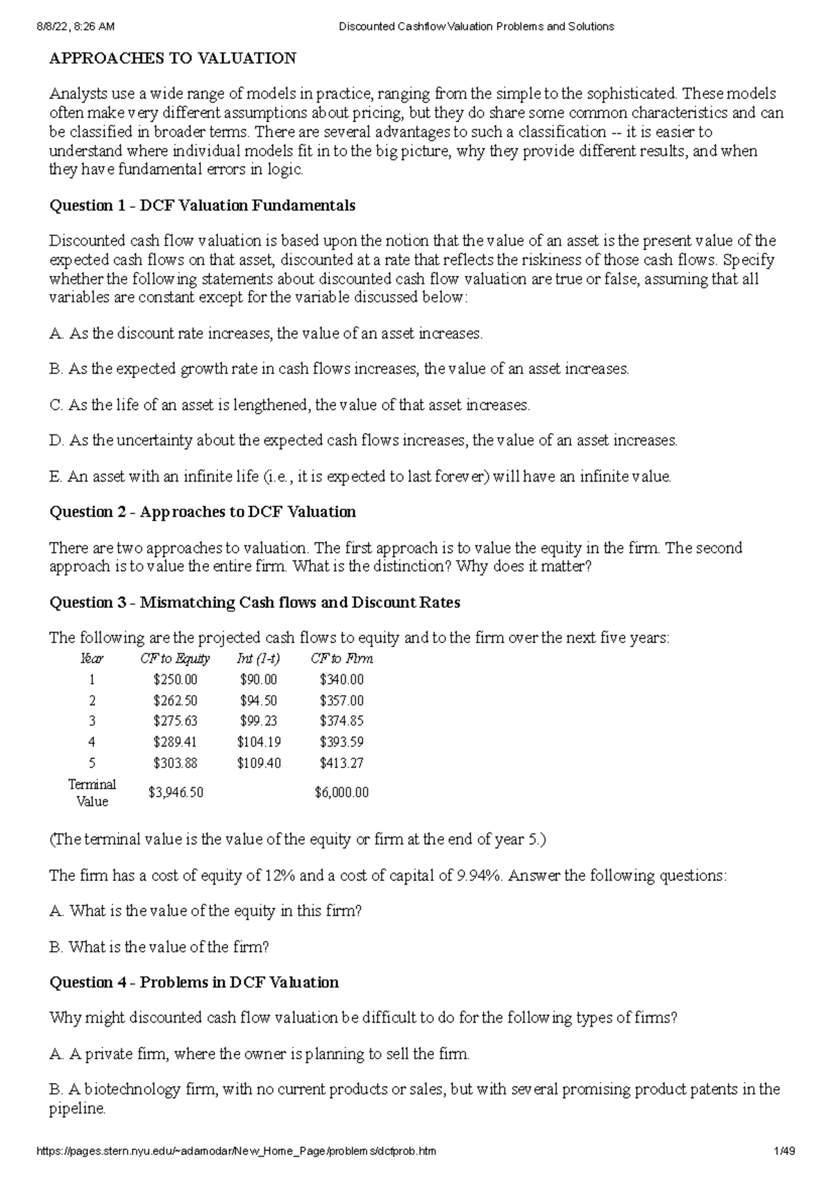 Discounted Cash Flow (DCF) Valuation Problems: Concepts & Solutions ...