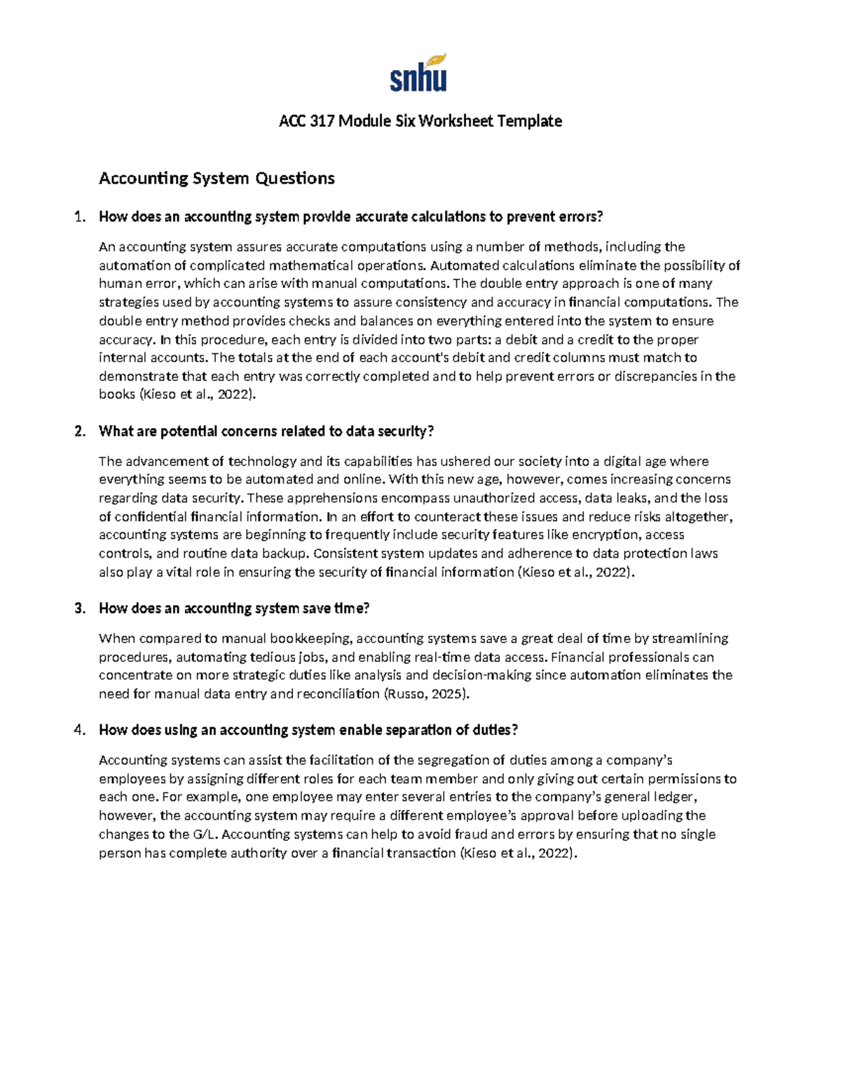 ACC 317 Module Six Worksheet: Accounting System Insights and Analysis ...