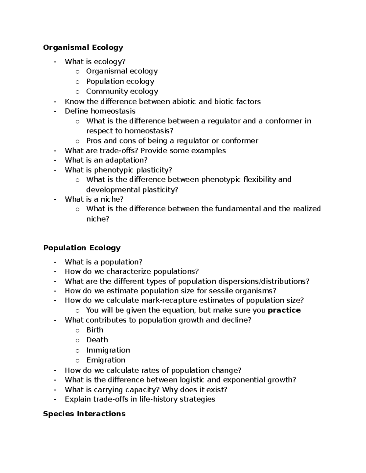 Organismal Ecology & Population Dynamics: Material for Exam 4 - Studocu