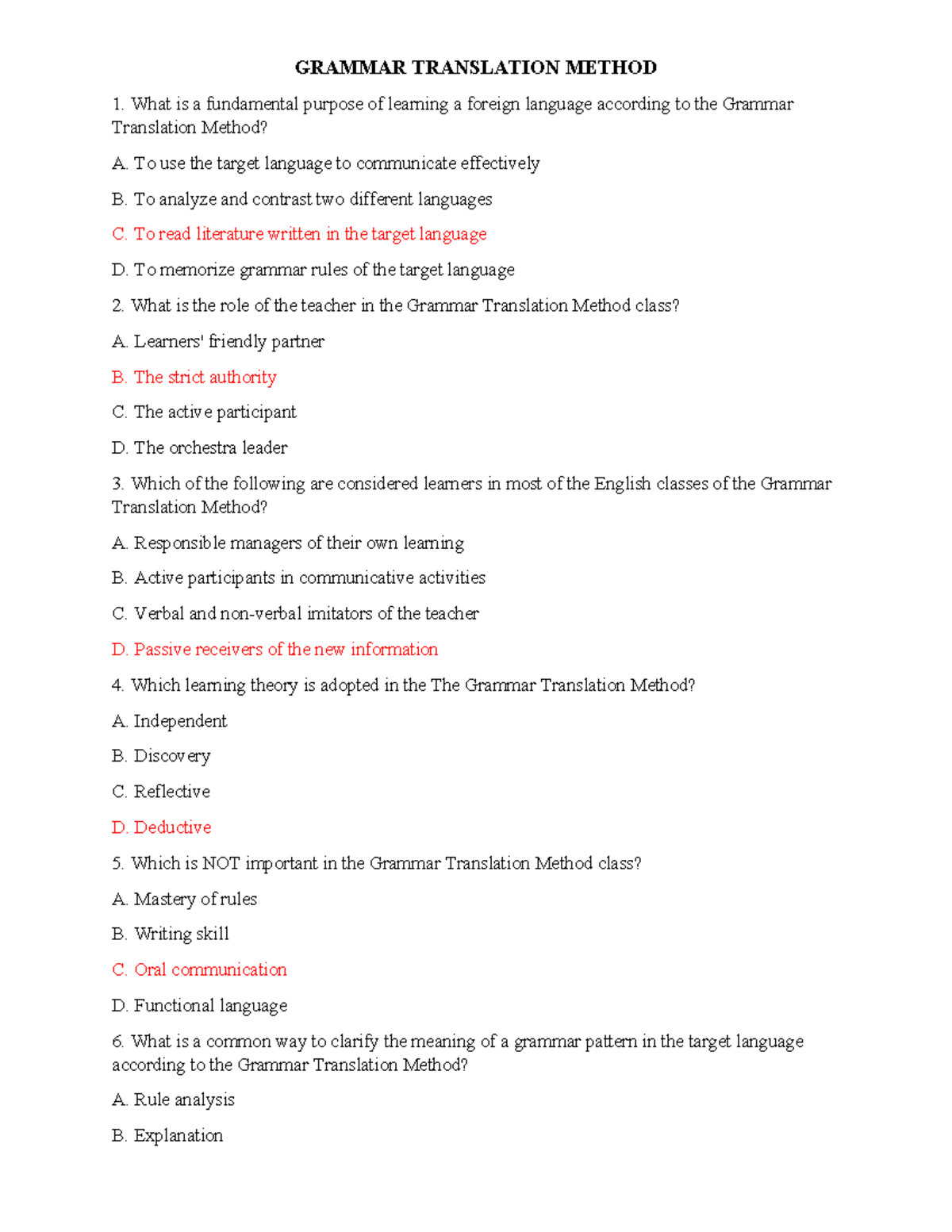Final Exam - Ôn thi cuối kì: Grammar Translation vs. Language Methods ...