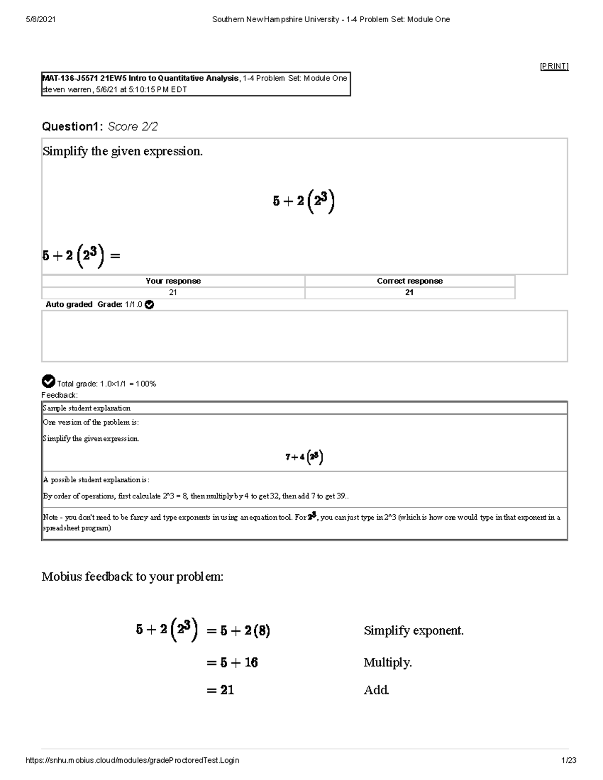 MAT-136-J5571 21EW5 Problem Set: Module One Summary and Solutions - Studocu