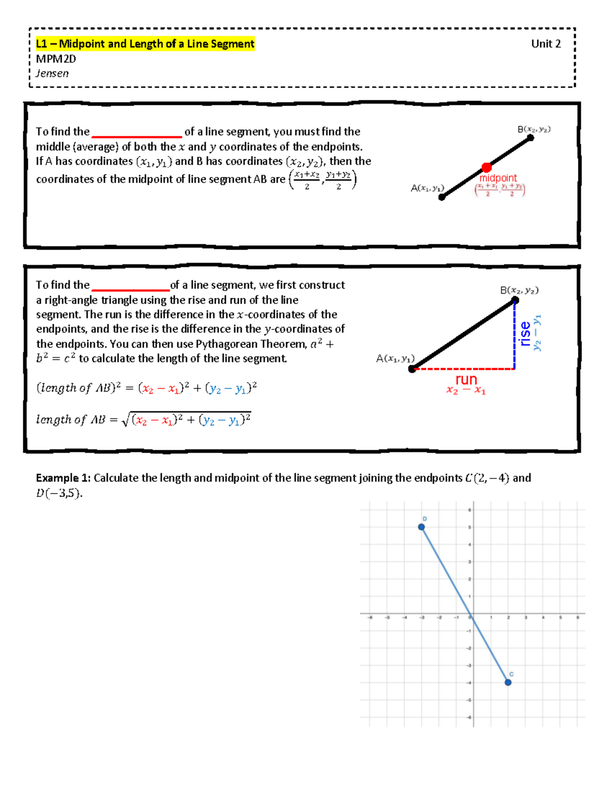 MPM2D Unit 2 L1: Midpoint & Length of Line Segments - Studocu