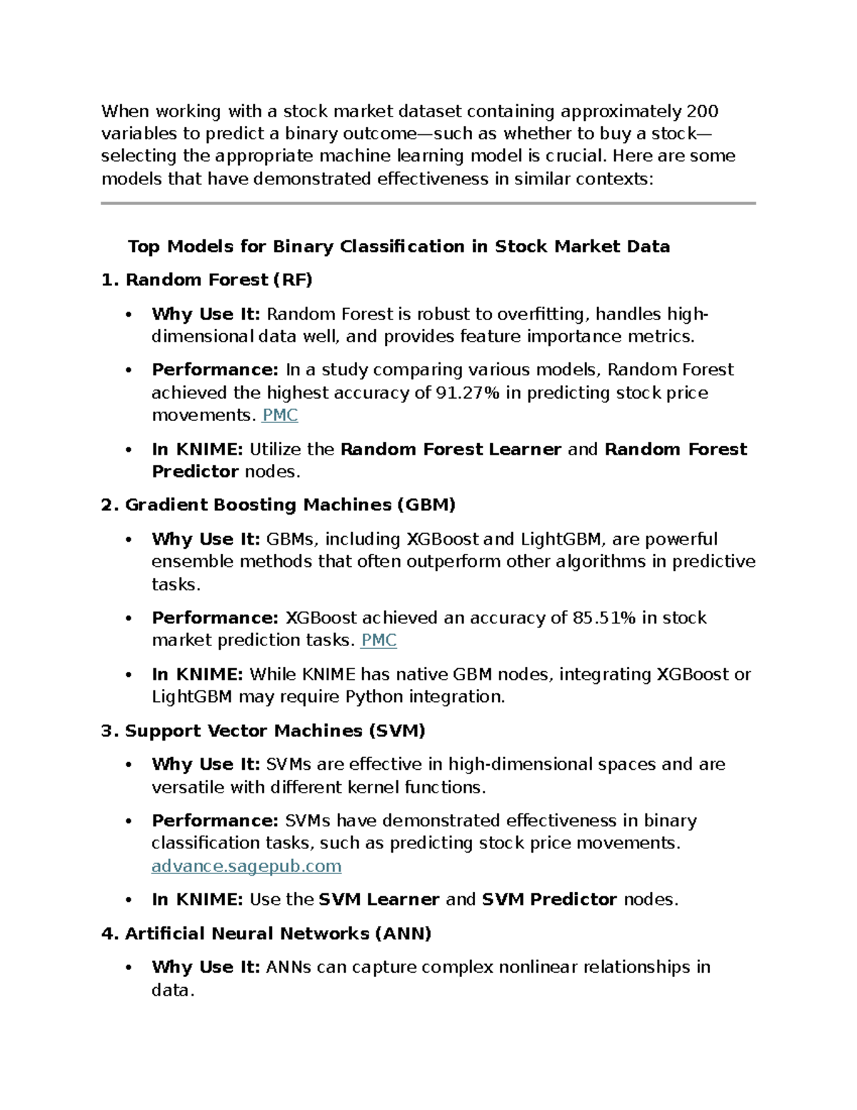 Recommended Models for Stock Market Binary Classification (Course Code: ML101) - Studocu