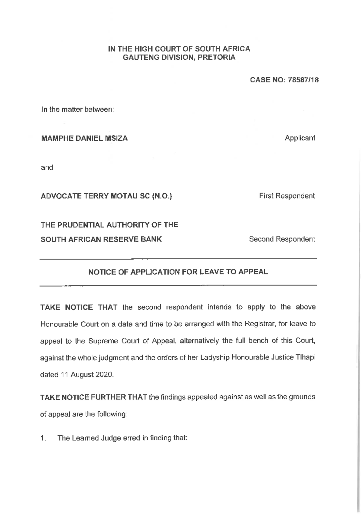 Application for Leave to Appeal Notice - Studocu