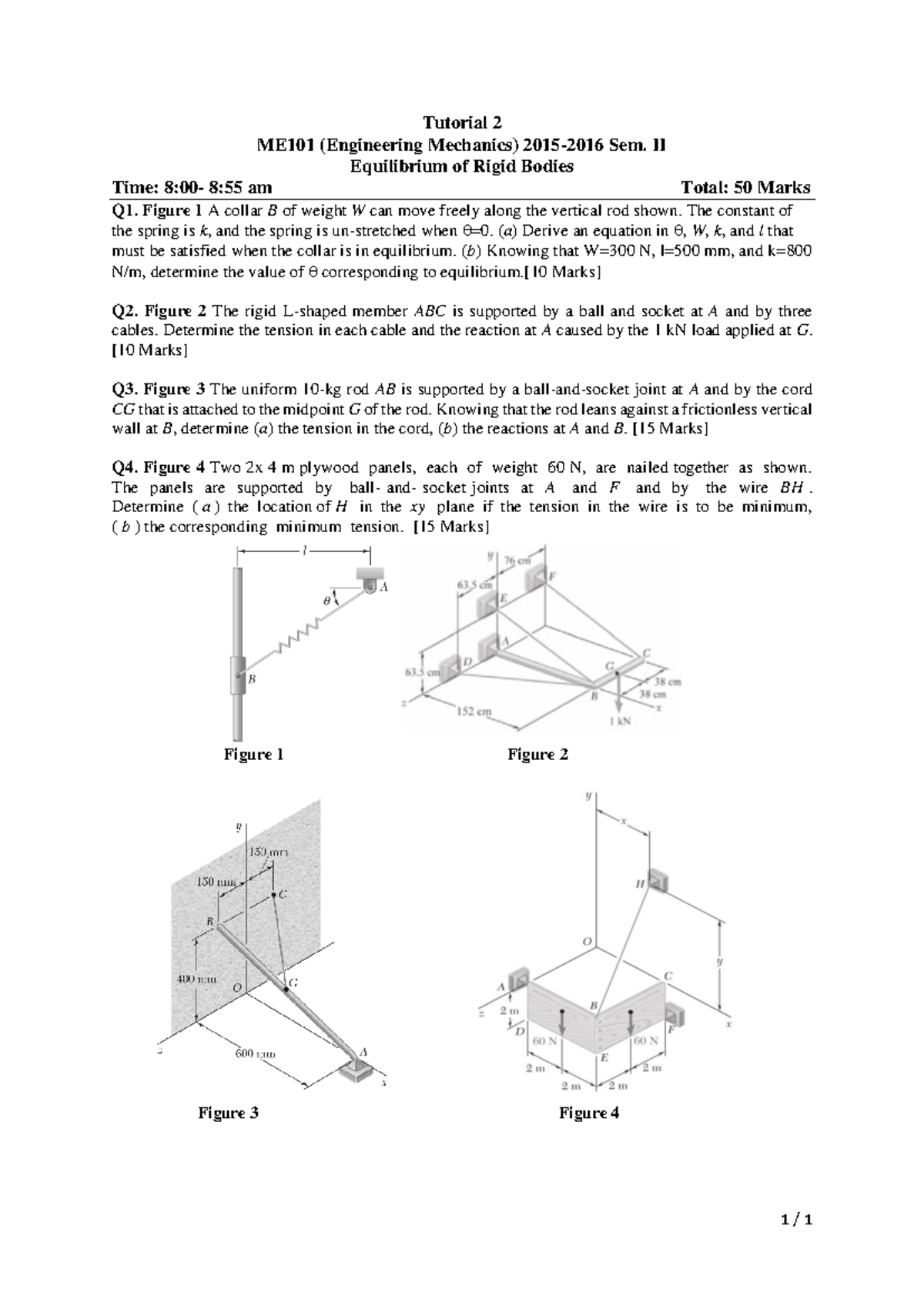 ME101 Tutorial 2 - Equilibrium of Rigid Bodies Analysis and Solutions ...