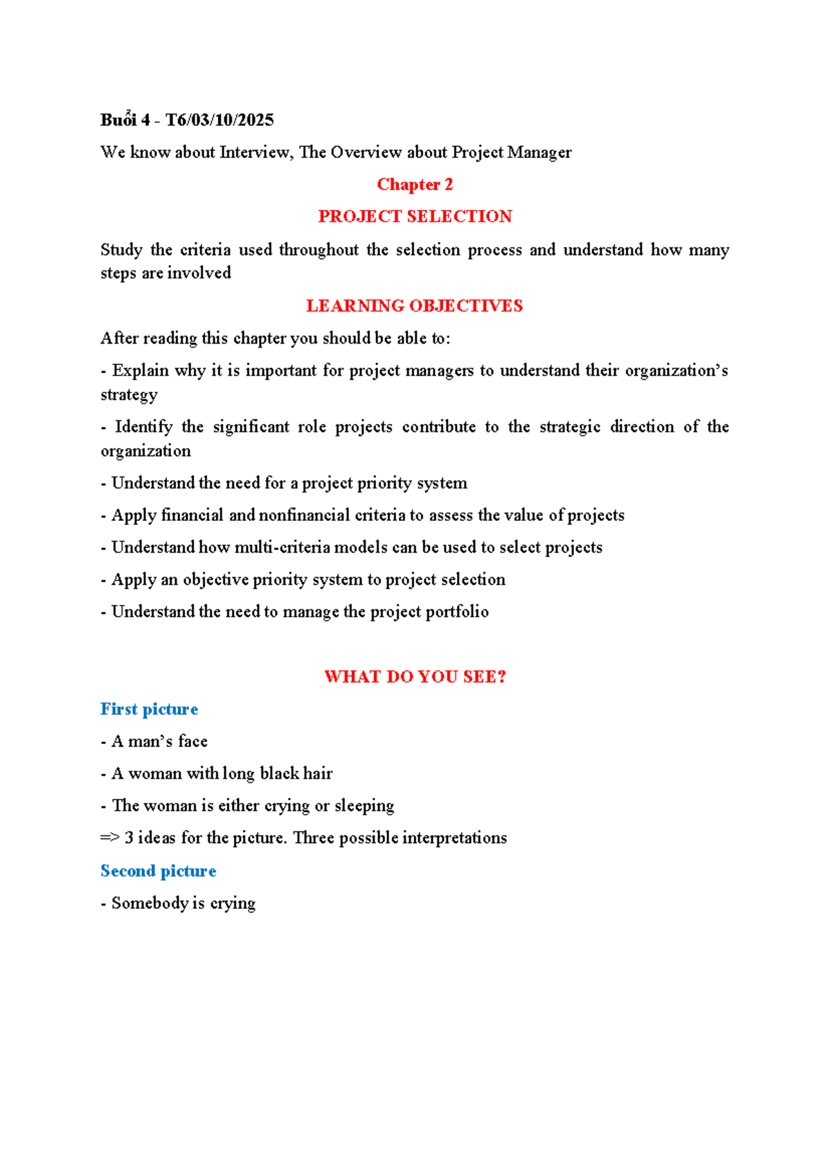 Buổi 4: Tổng Quan về Quản Lý Dự Án và Lựa Chọn Dự Án - Studocu