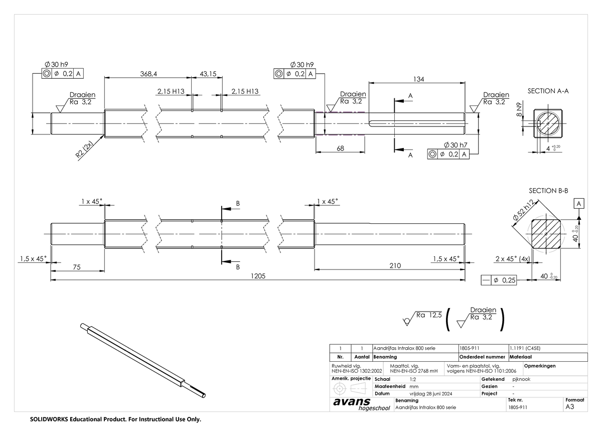AANDRIJFAS 2D TEKENING - 1205 - SOLIDWORKS DOCUMENT - Studeersnel