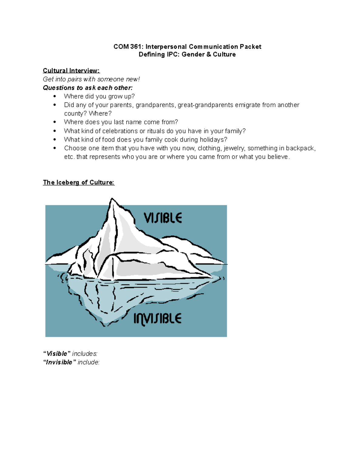 Day 6Culture Notes Students - COM 361: Interpersonal Communication ...