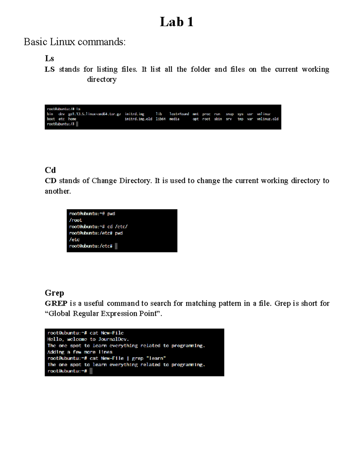 Lab 1(linux Commands) - Opearating System - Lab 1 Basic Linux commands ...