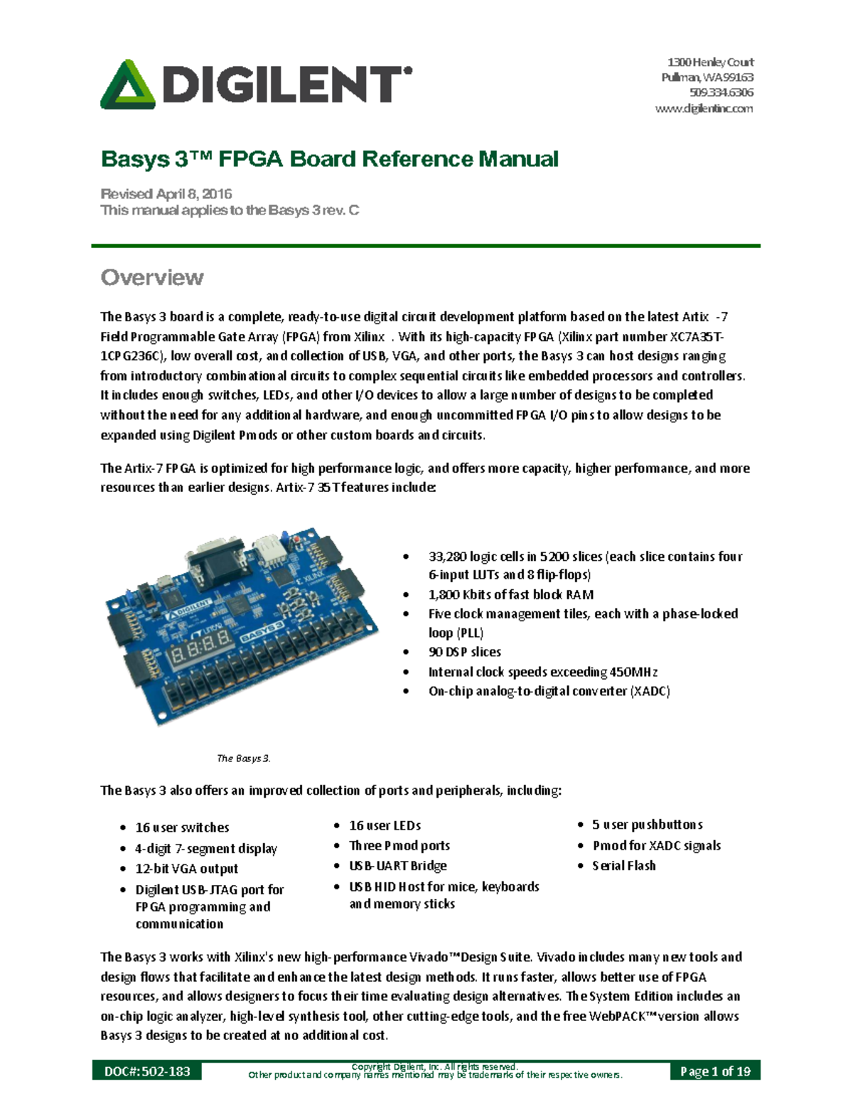 Basys 3 FPGA Board Reference Manual (Revised April 2016) - Studocu