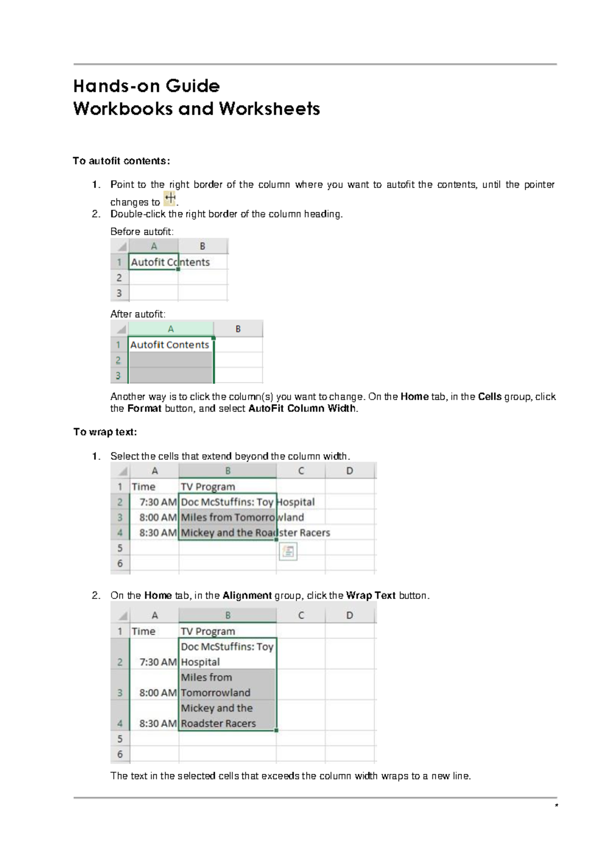 Excel - ASSIGNMENT - Hands-on Guide Workbooks and Worksheets To autofit ...