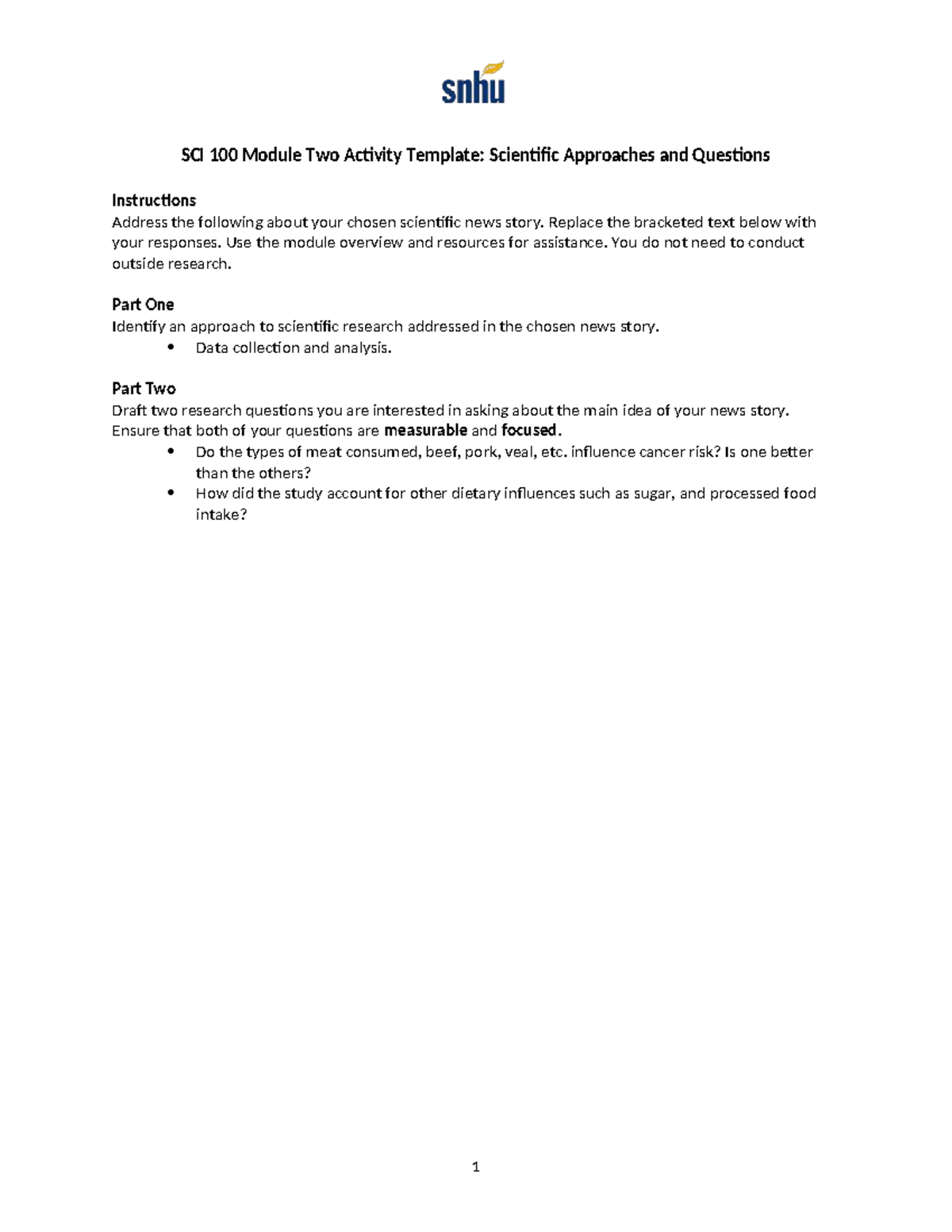 SCI 100 2-2 - module 2 assignment - SCI 100 Module Two Activity ...