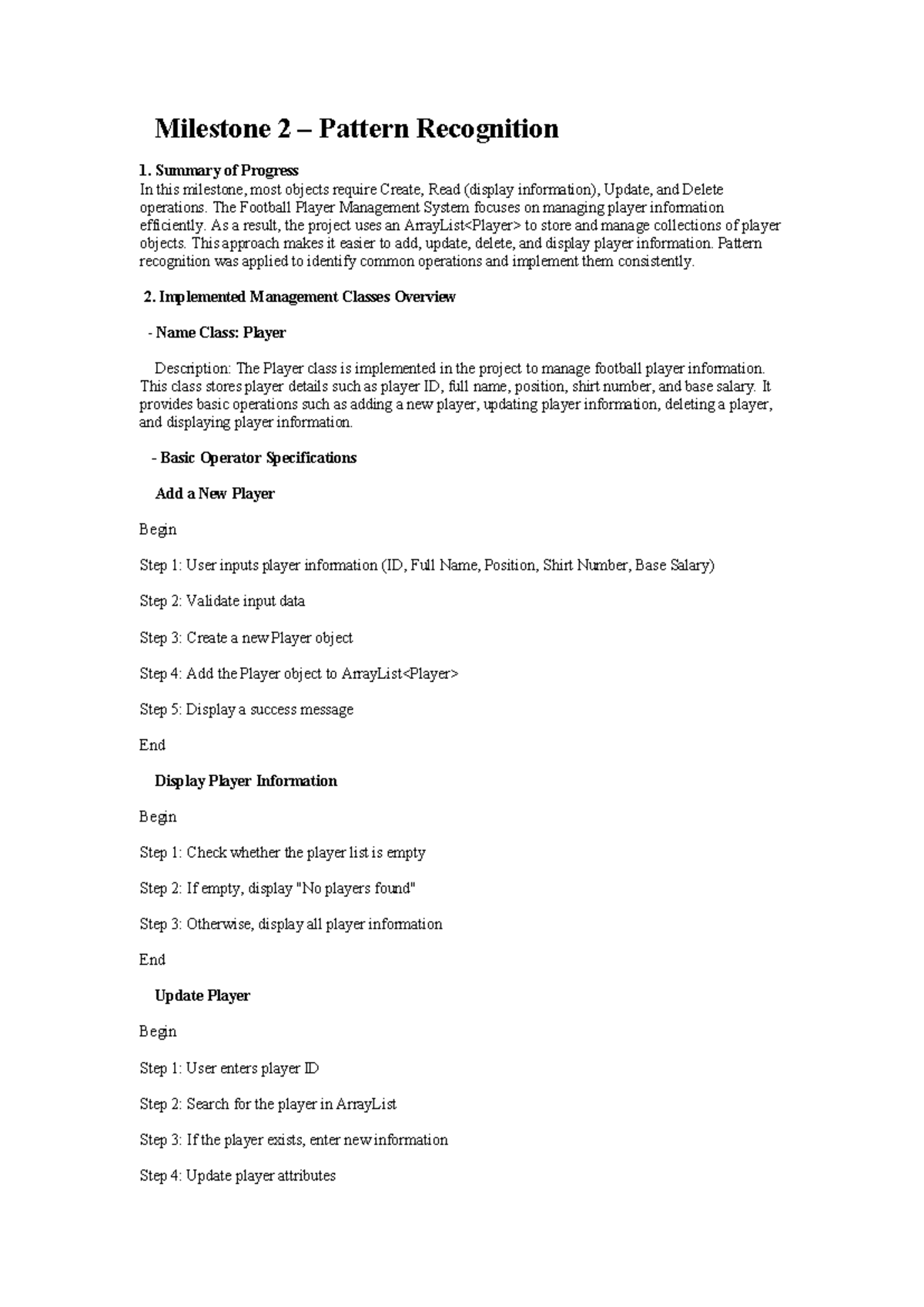 Milestone 2 - Pattern Recognition 1: Football Player Management System ...