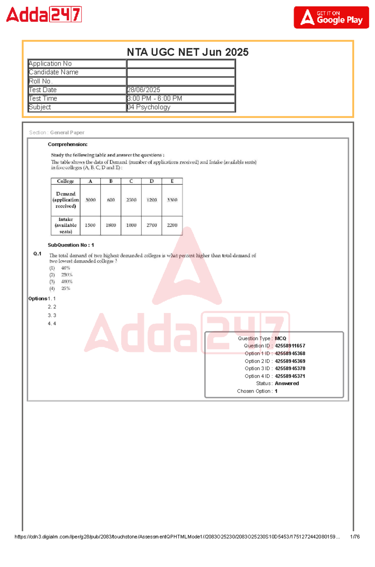 NTA UGC NET June 2025 Psychology MCQ Practice Questions - Studocu