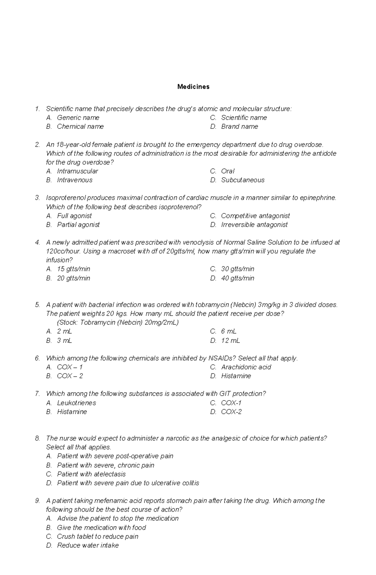 Practice Test: Pharmacology and Drug Administration (MED 101) - Studocu