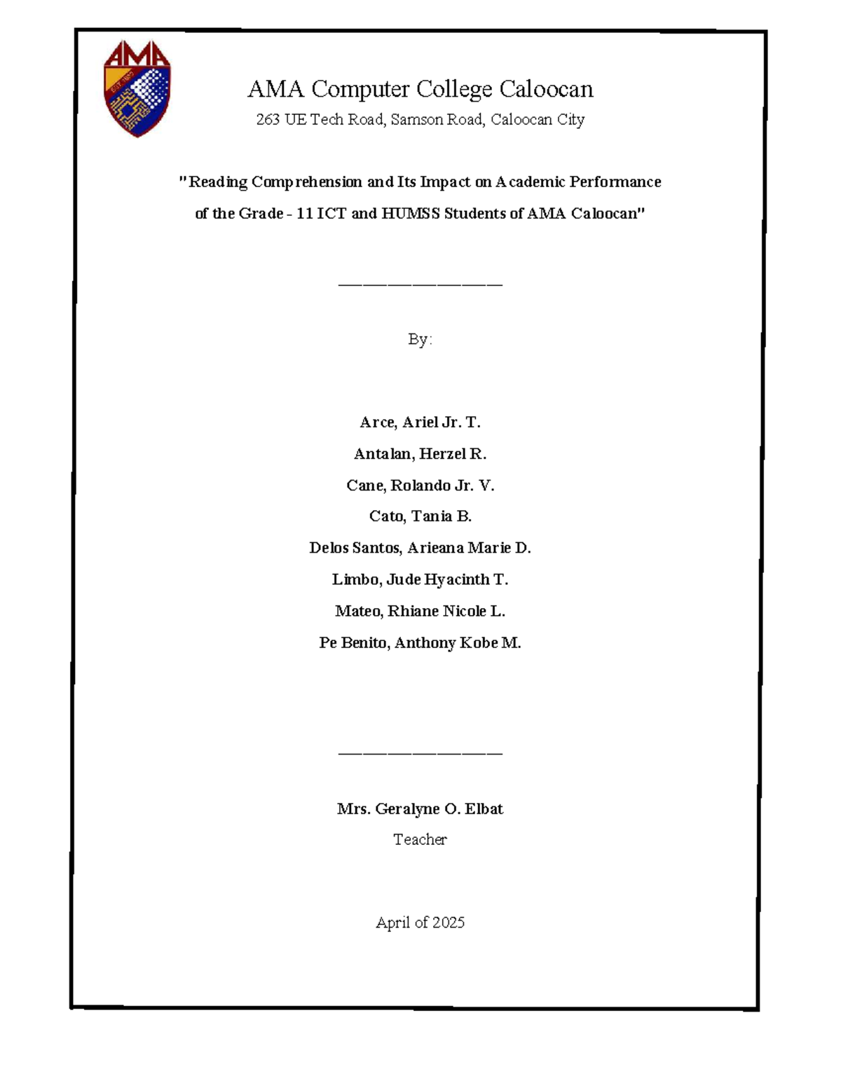 Reading Comprehension and Its Impact on Academic Performance - 263 UE ...