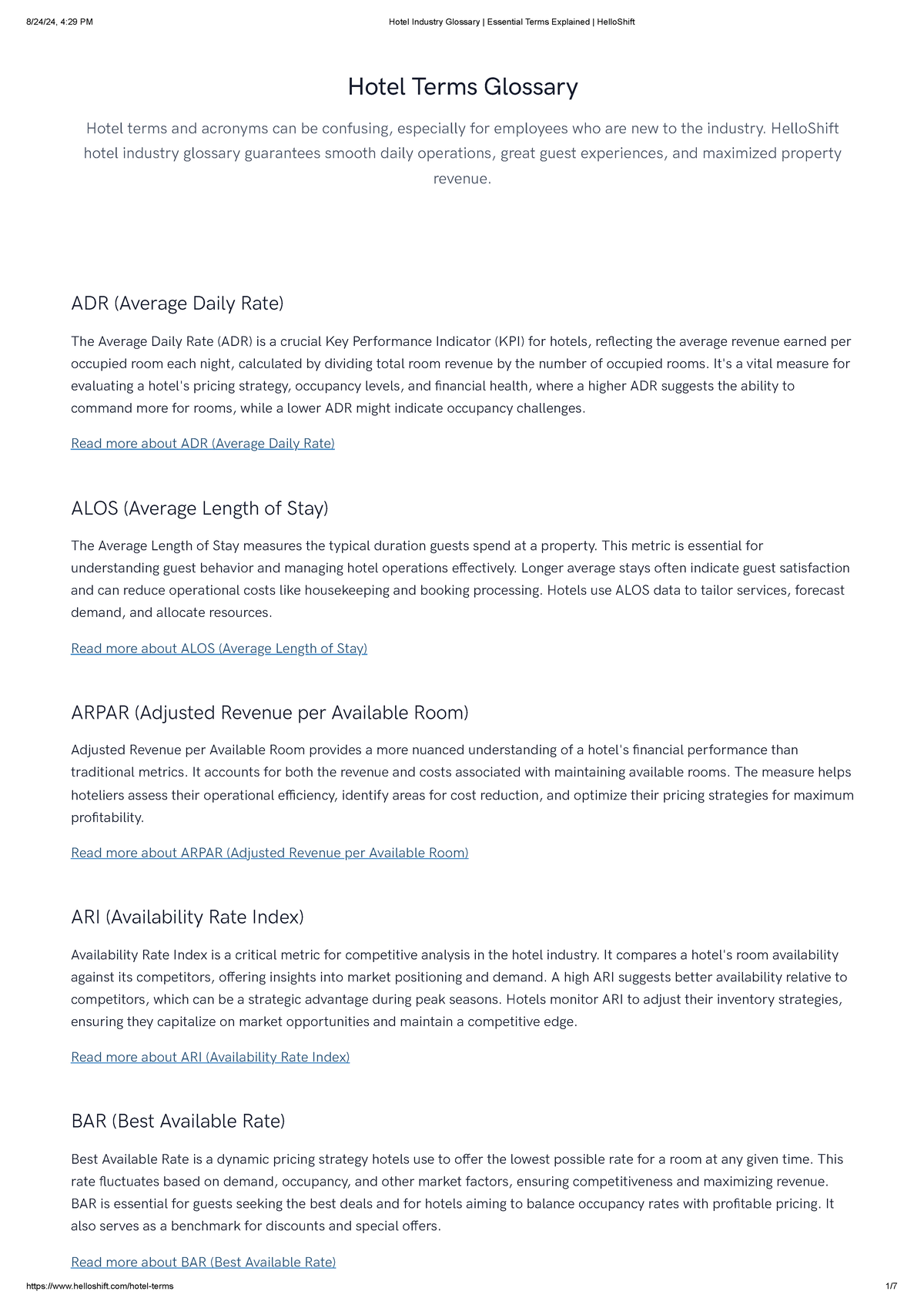 Hotel Industry Terminology Glossary: Key Terms and Definitions - Studocu