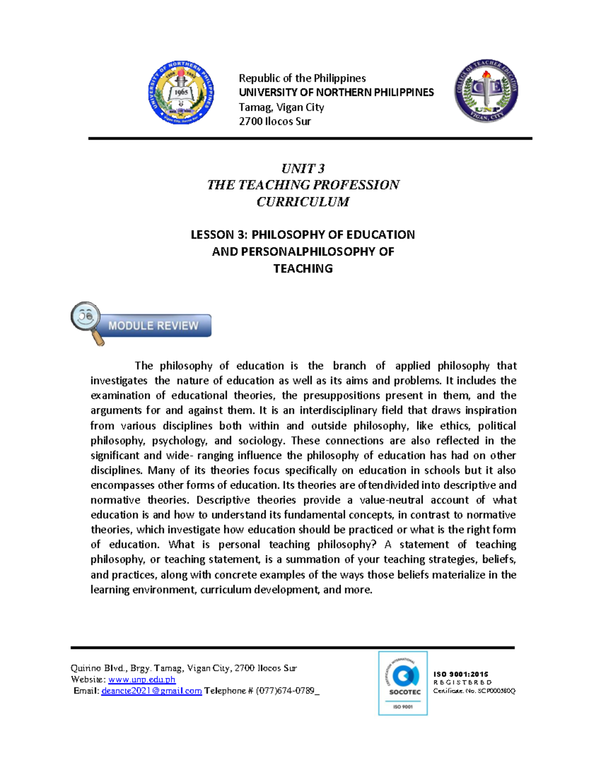 Module-UNIT-3 - Goodluck - UNIVERSITY OF NORTHERN PHILIPPINES Tamag ...