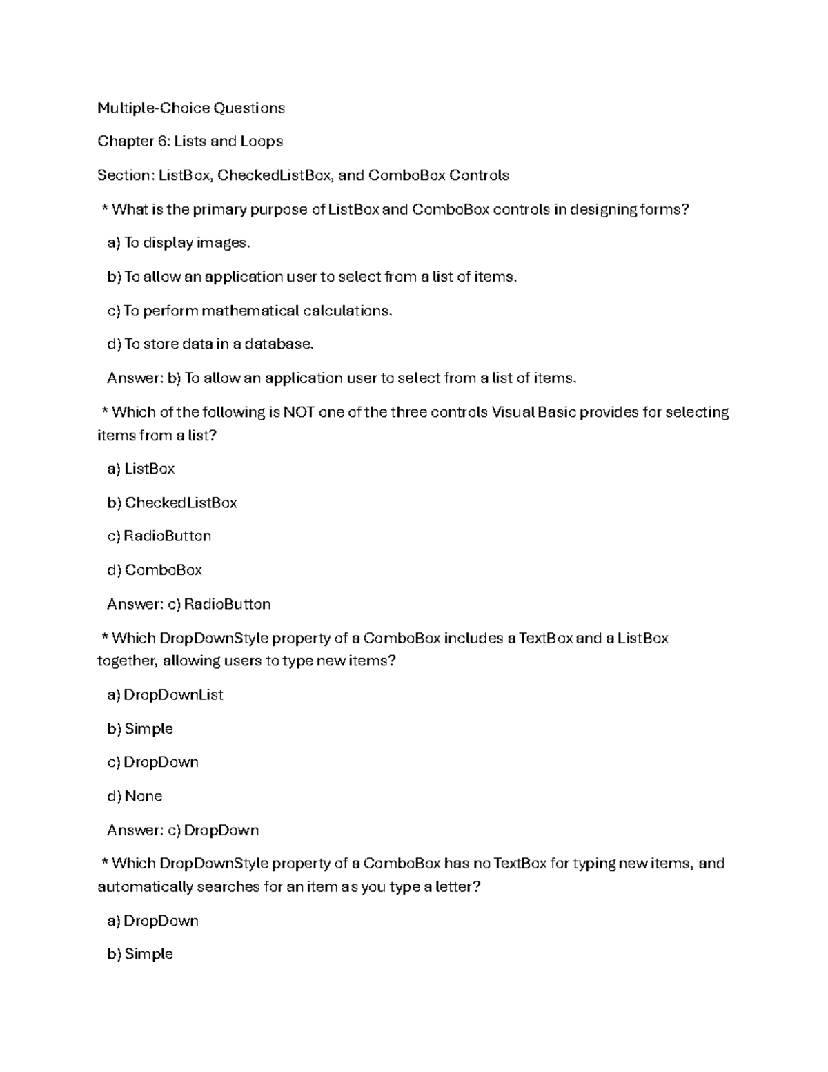 VB6 - Chapter 6: Lists and Loops - ListBox & ComboBox Controls - Studocu