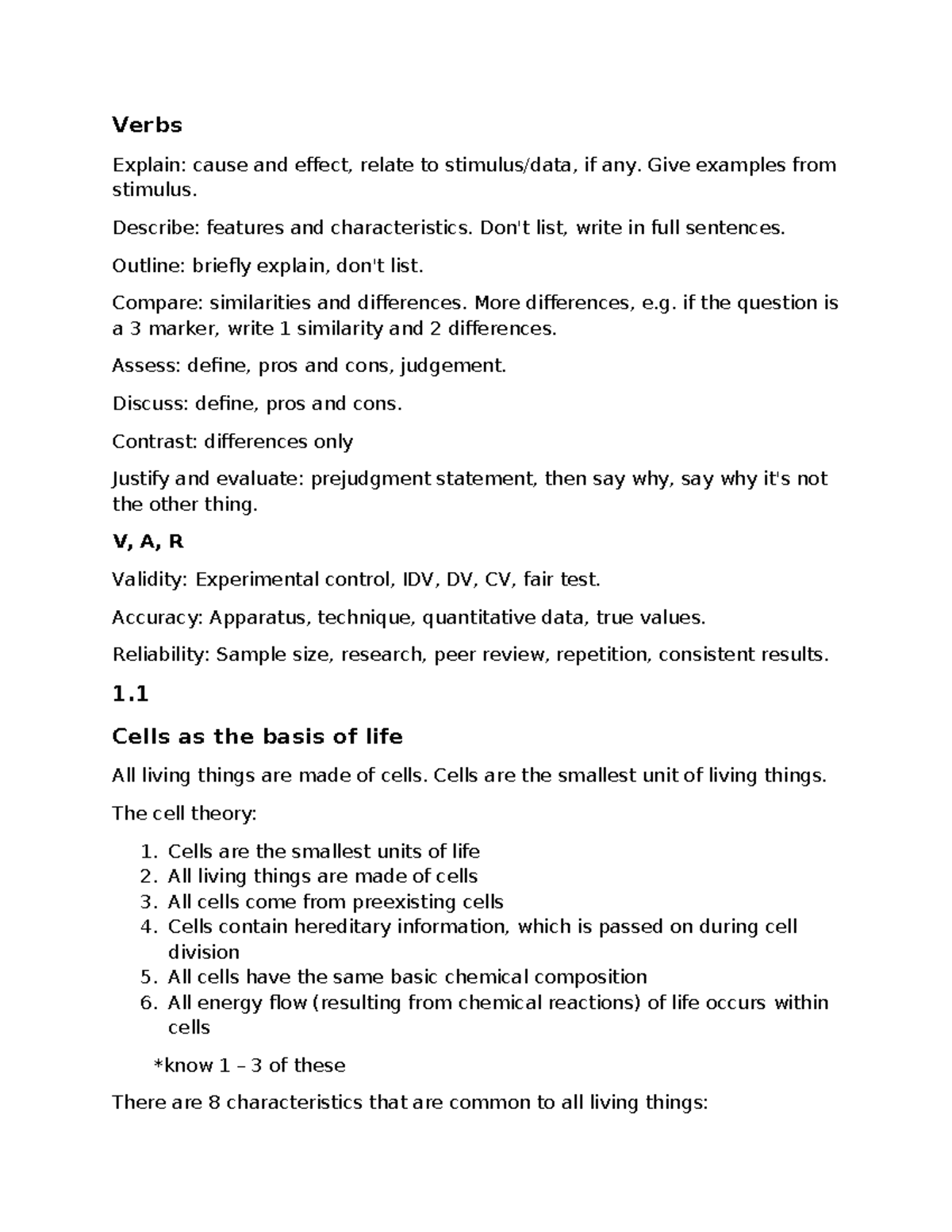 Biology Notes 1: Understanding Cells, Their Functions, and Processes ...