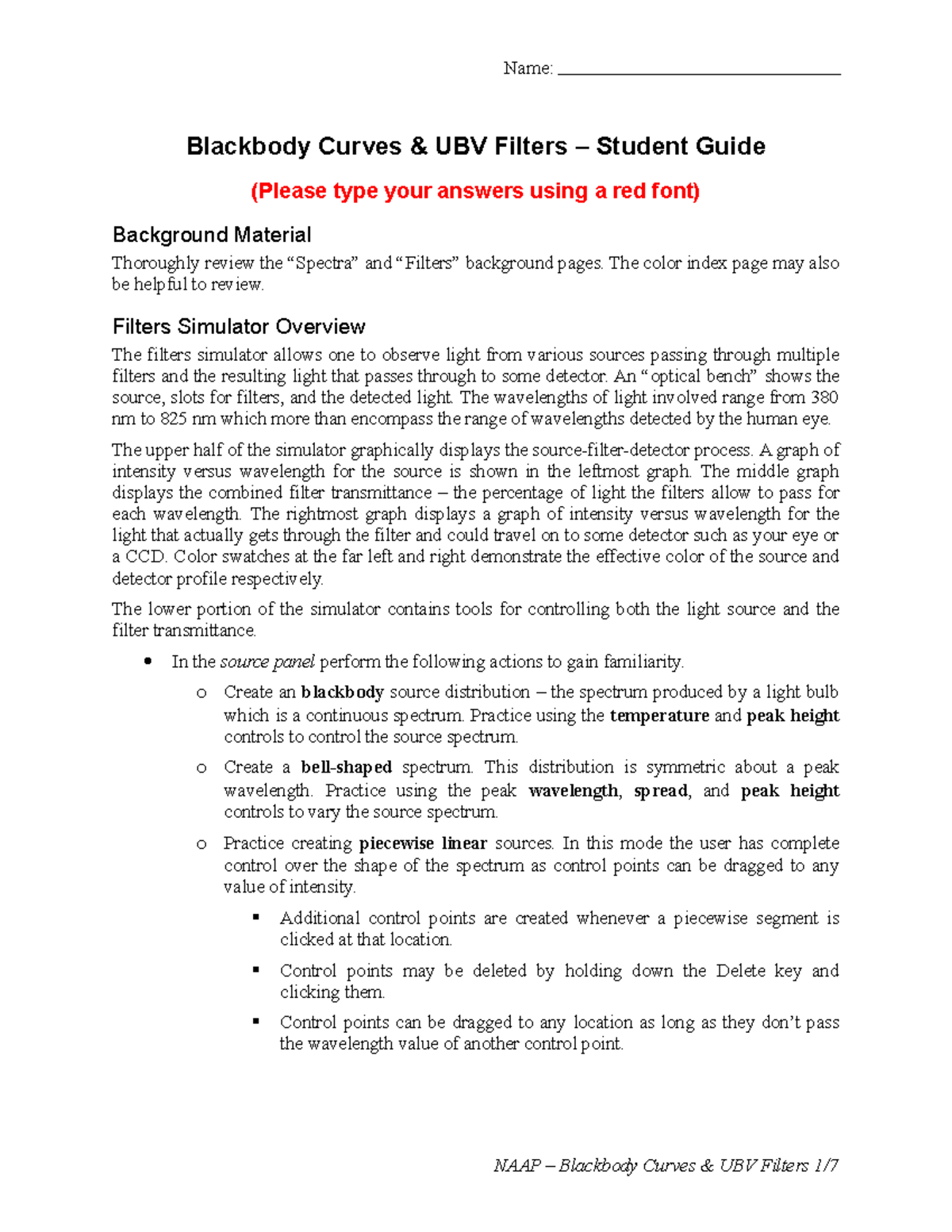 NAAP Lab: Blackbody Curves & UVB Filters Student Guide - Studocu