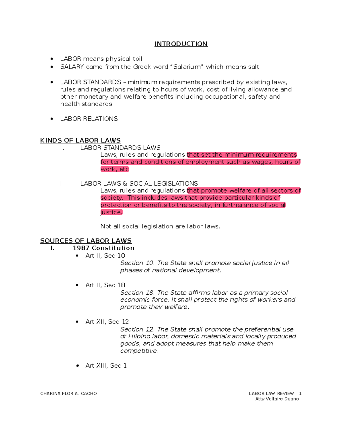 Labor Law Review: Key Concepts and Standards (LLR 101) - Studocu