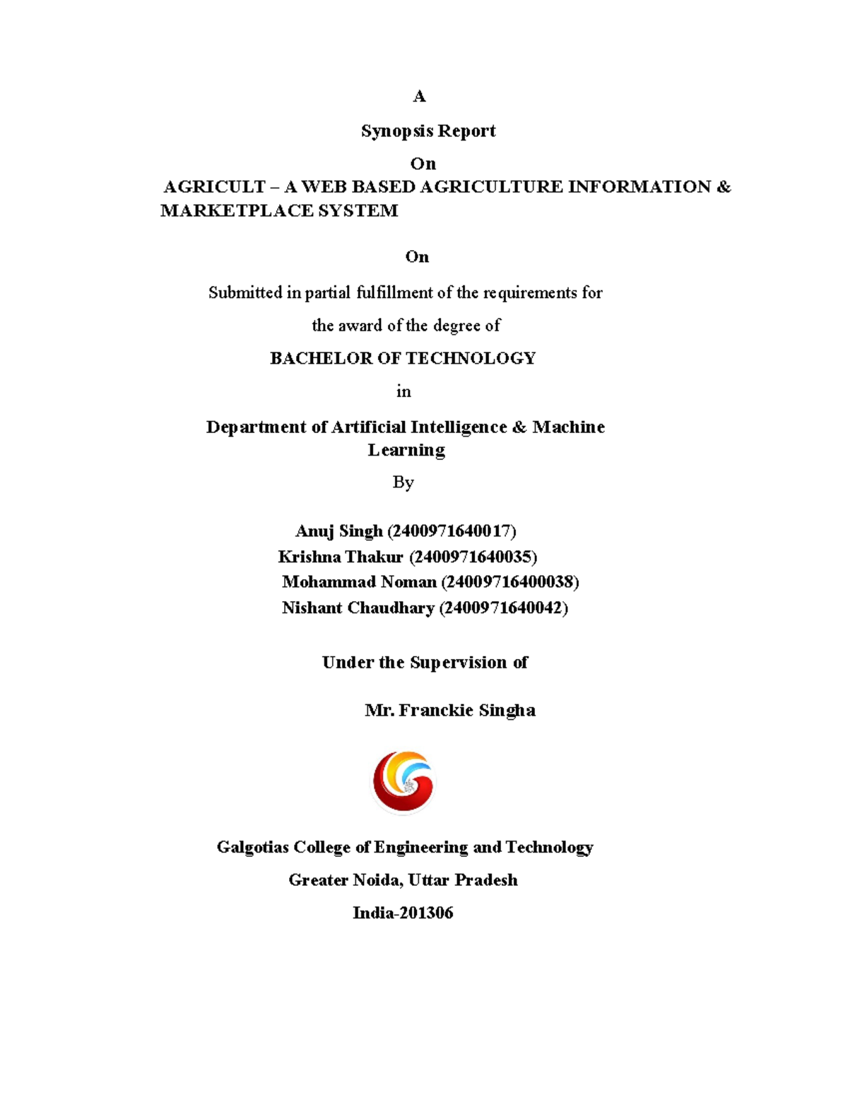 Synopsis Report on AGRICULT: A Web-Based Agriculture Info Marketplace ...