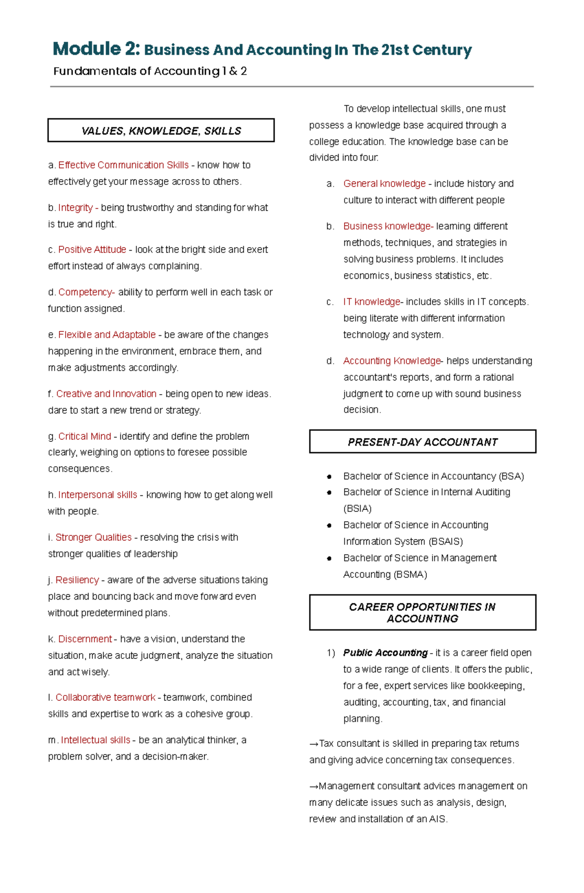 Fundamentals of Accoutning - Module 2 - Module 2: Business And ...