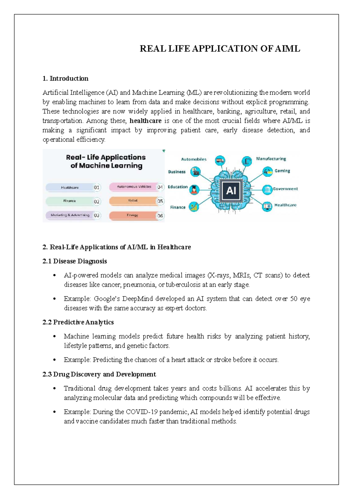 AI & ML Applications in Healthcare: A Comprehensive Overview (CHEM 101 ...