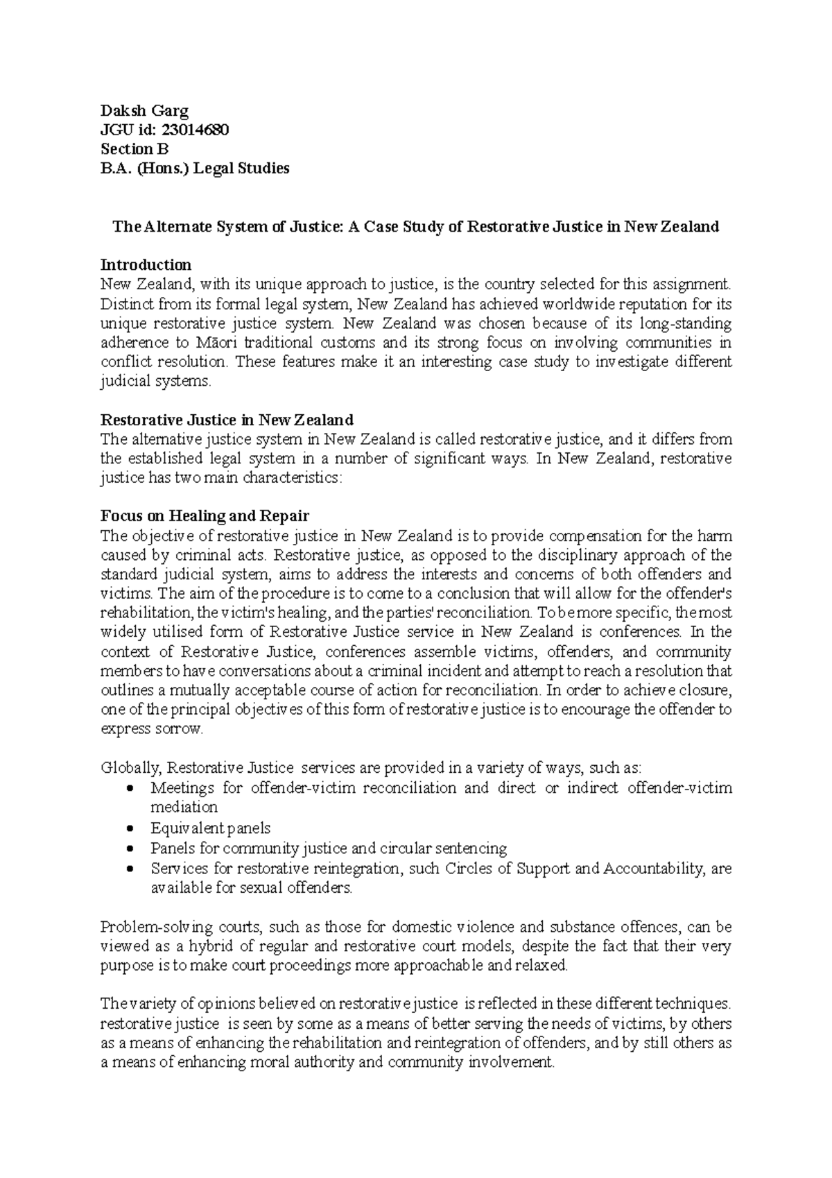 The Alternate System of Justice - A Case Study of Restorative Justice ...