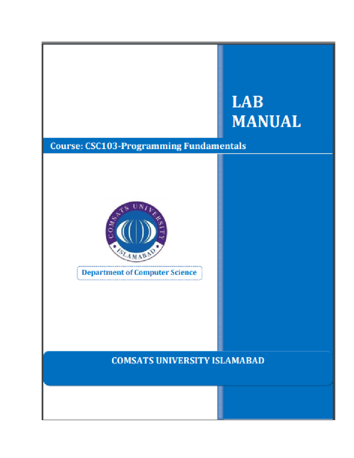 CSC 103 - Programming Fundamentals Lab Manual: Output Formatting Tasks - Studocu