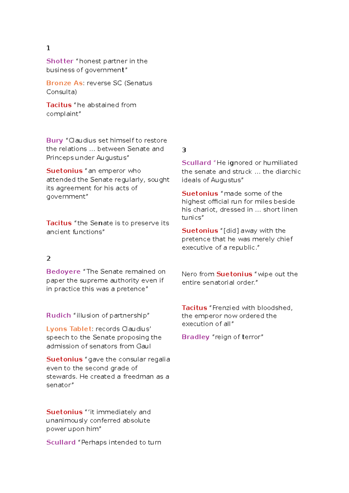 Quote Sheet: Analysis of Senate Relations under Suetonius and Tacitus ...