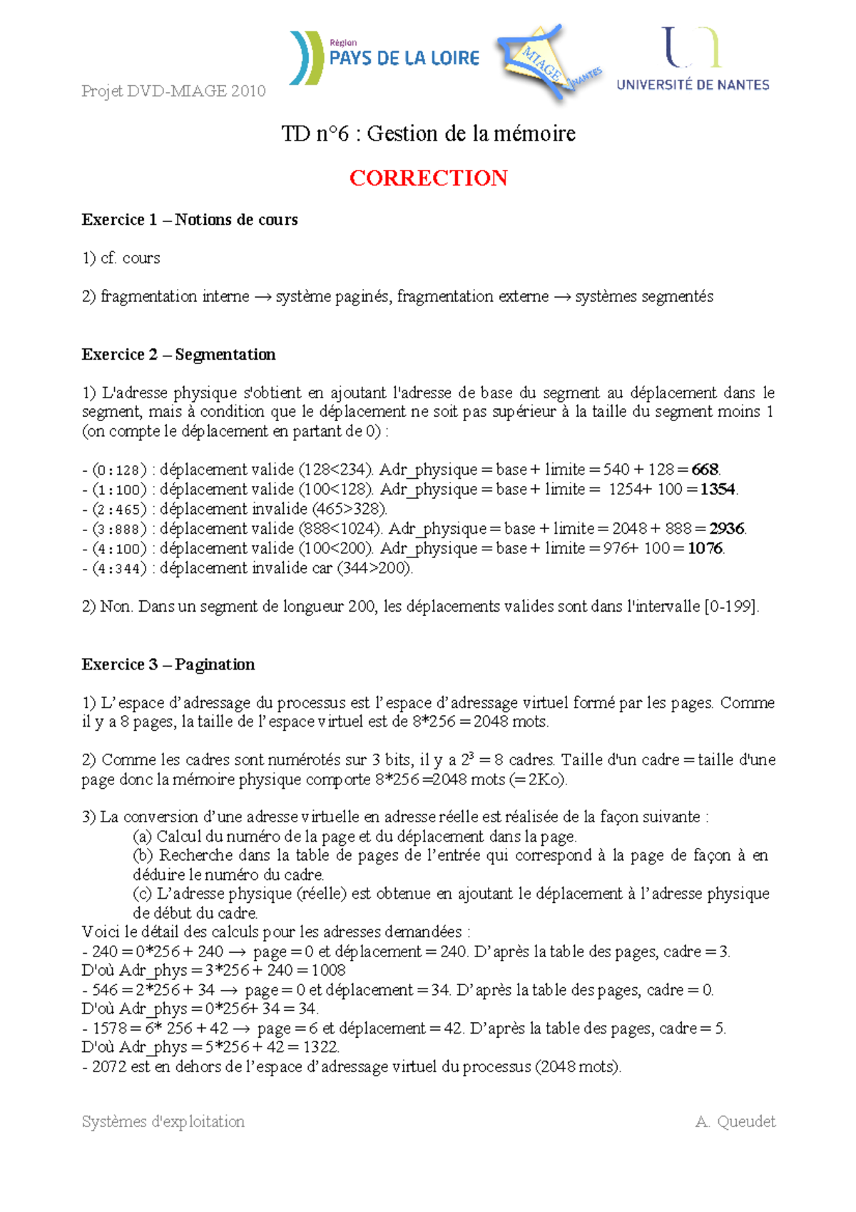 Correction TD6 gestion-de-la-memoire - TD n°6 : Gestion de la mémoire CORRECTION Exercice 1 ...