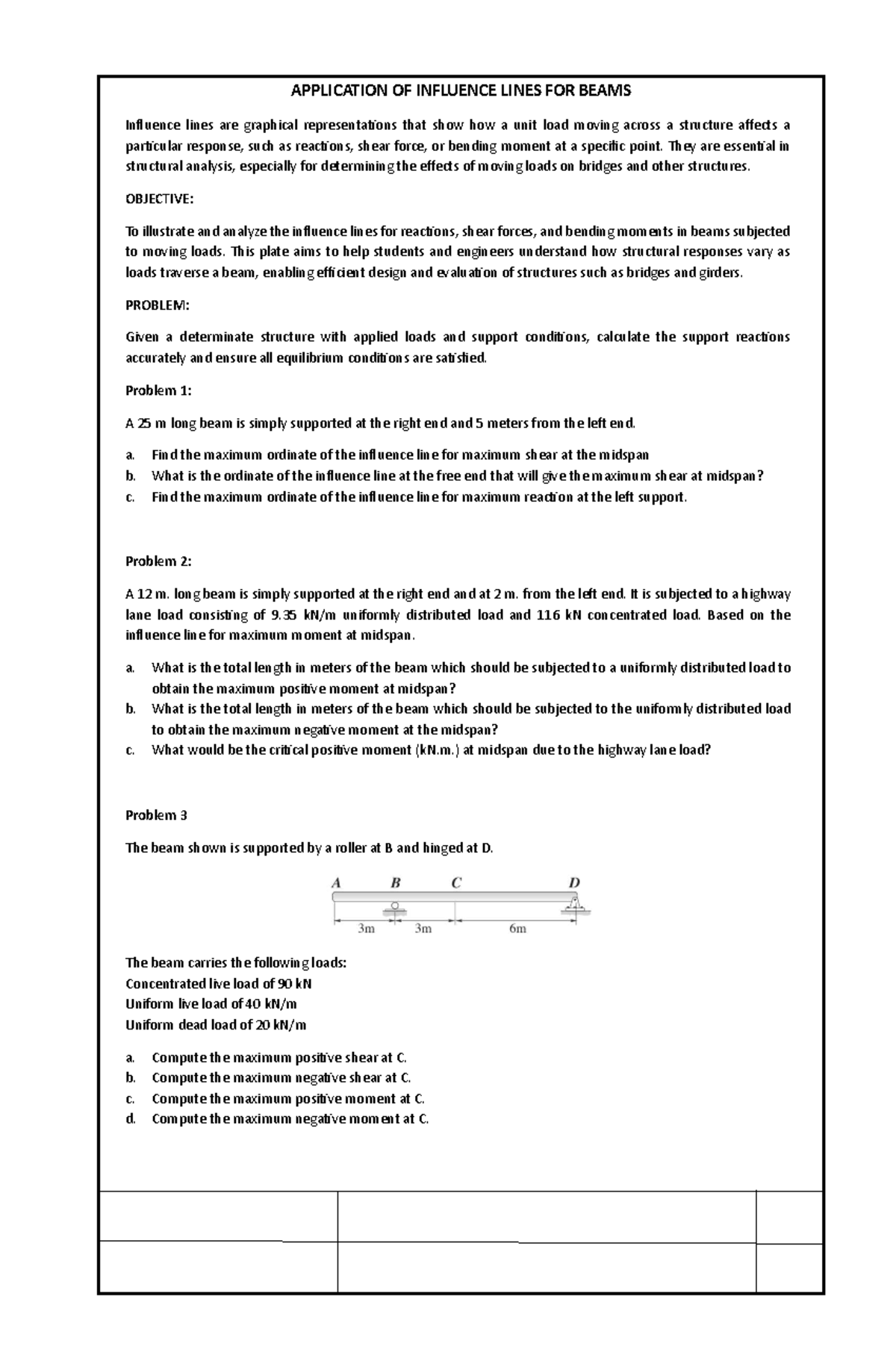 P04 Final Exam: Application of Influence Lines for Beams - Studocu