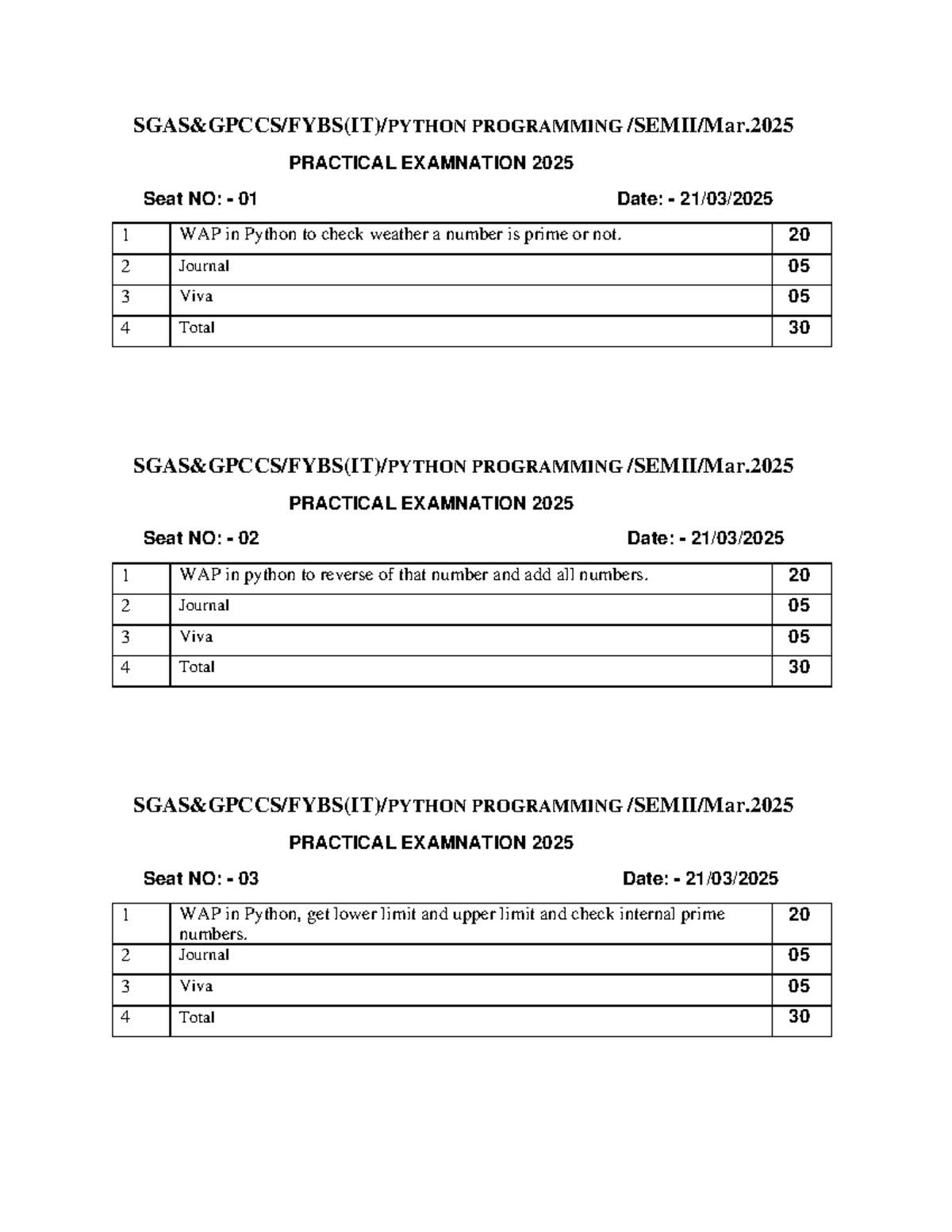 FYIT SEM II Practical SLIP Mar 2025 - 1 WAP in Python, get lower limit and upper limit and check ...