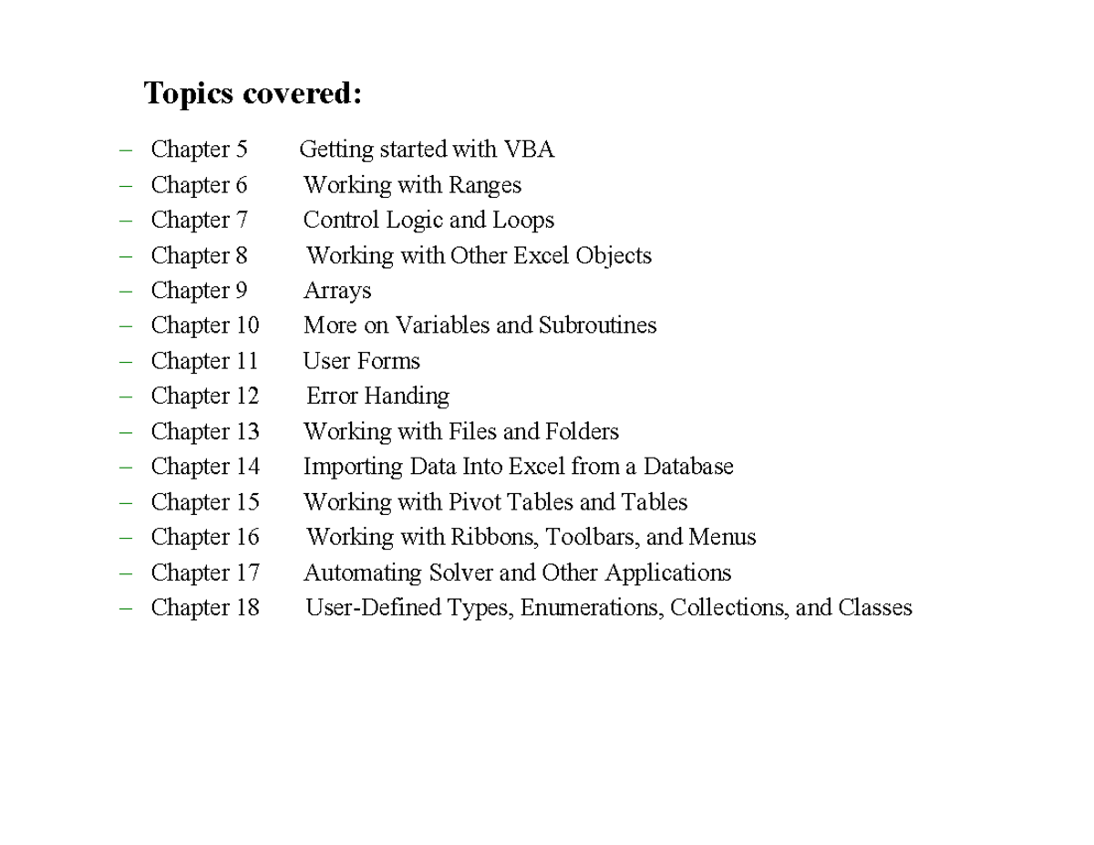 CP212 Final Exam Review - Topics covered: – Chapter 5 Getting started with VBA – Chapter 6 ...