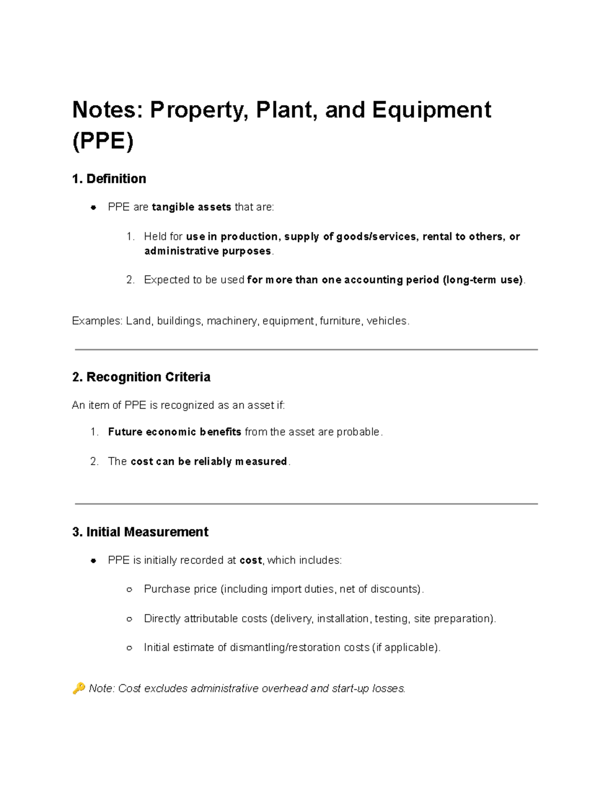 PPE Notes: Understanding Property, Plant, and Equipment Concepts - Studocu