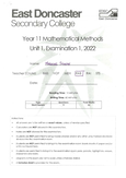 Mathematical Methods- Unit 1 - Grade: 11 - Victorian Certificate of ...