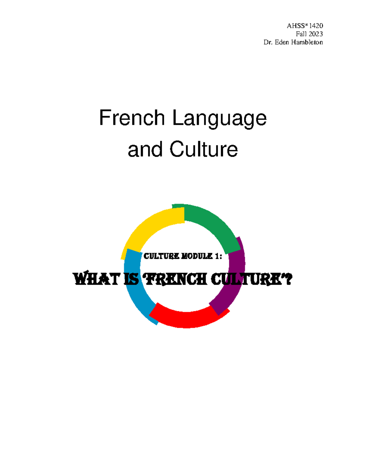 AHSS 1420 F23 Culture Module 1: Understanding French Culture - Studocu