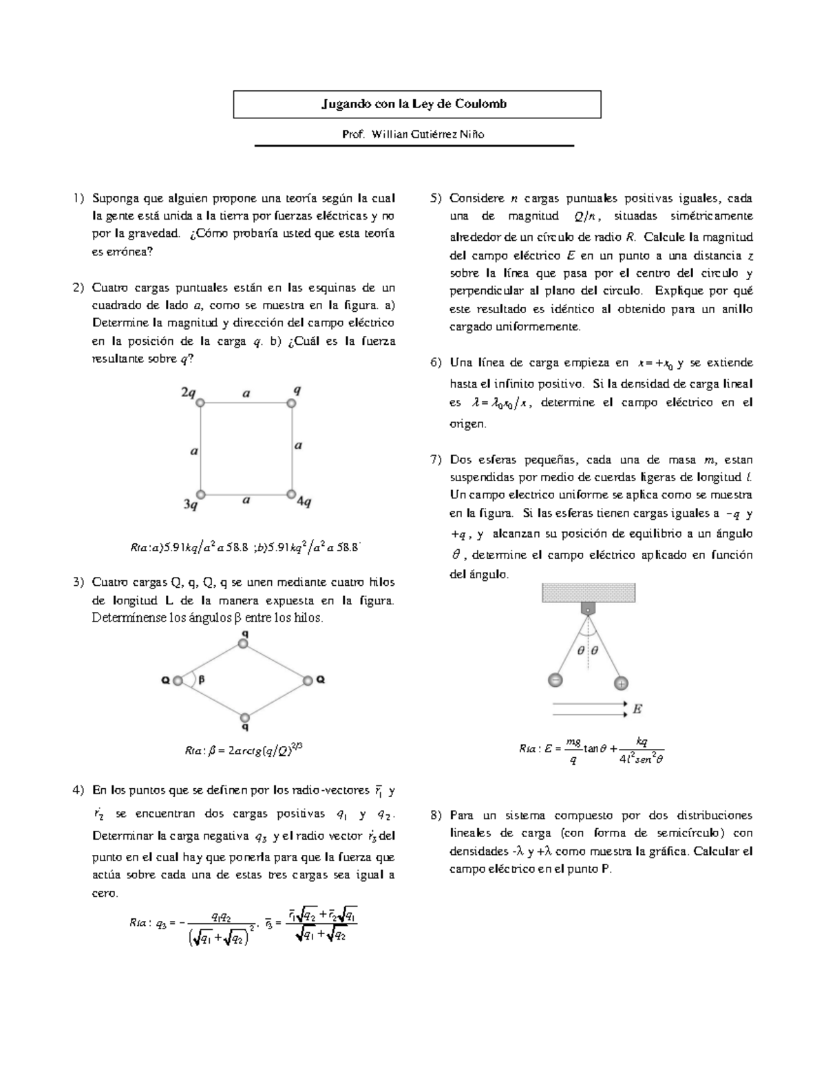 1. Ley de Coulomb - Ejercicios de la ley de coloumb - Jugando con la ...