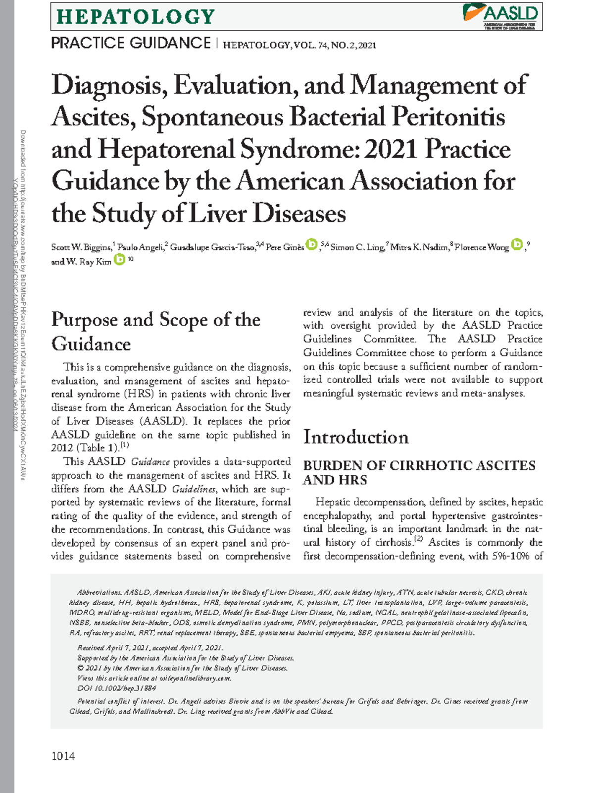 AASLD 2021 Practice Guidance: Ascites, SBP, and HRS Management - Studocu